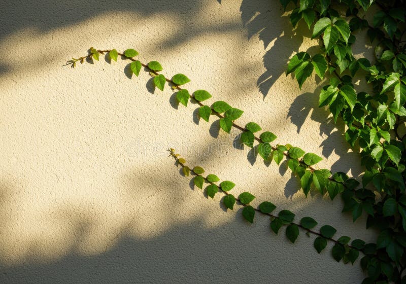 Climbing Ivy on Sunlit Wall with Shadows Creating Natural Patterns ...