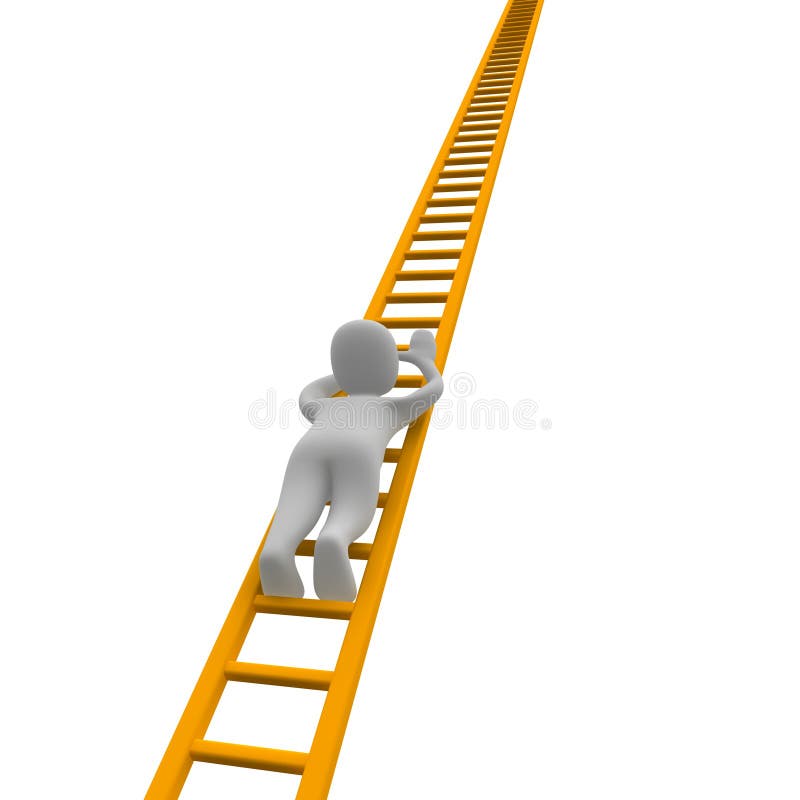 3D Character Looking Up at Very Tall Ladder Stock Illustration ...