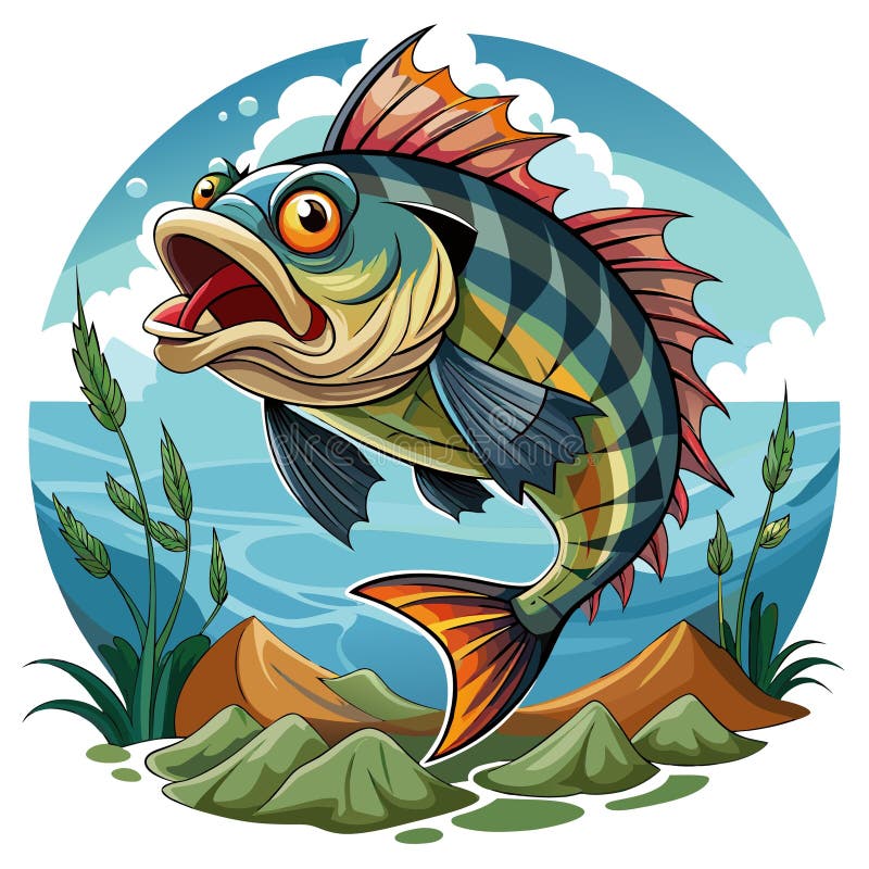 Climbing Perch Fish Active Angry Ocean Vector Stock Vector ...