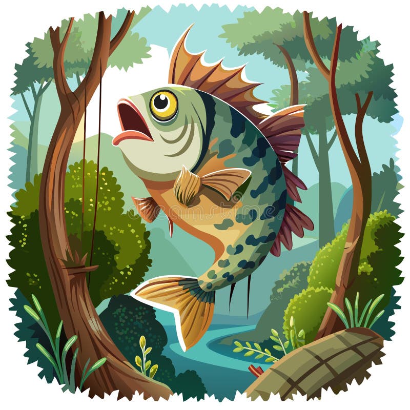 Climbing Perch Fish Upset Runs Forest Vector Stock Vector ...