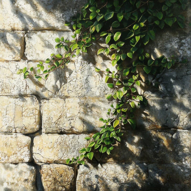 Climbing Plant on the Stone Wall. 3D Rendering Stock Illustration ...