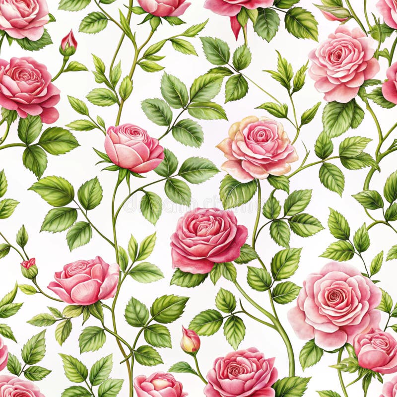 Climbing Roses Pattern Isolated on White Background Stock Illustration ...