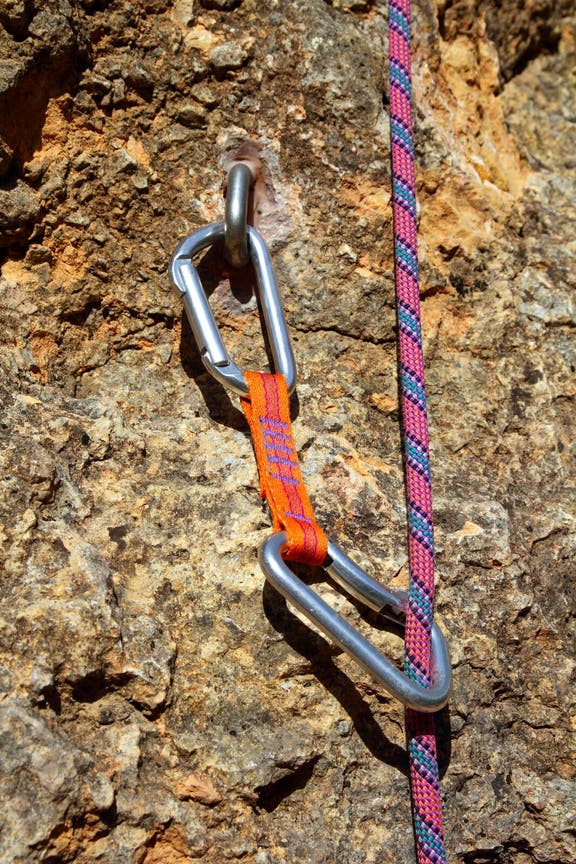 Climbing Shackles and Rope on a Rock Wal Stock Photo - Image of climb ...