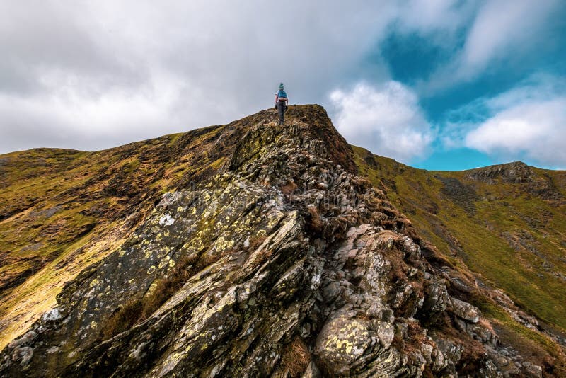 Climbing Sharp Edge, Blencathra Stock Photo - Image of back, rocks ...
