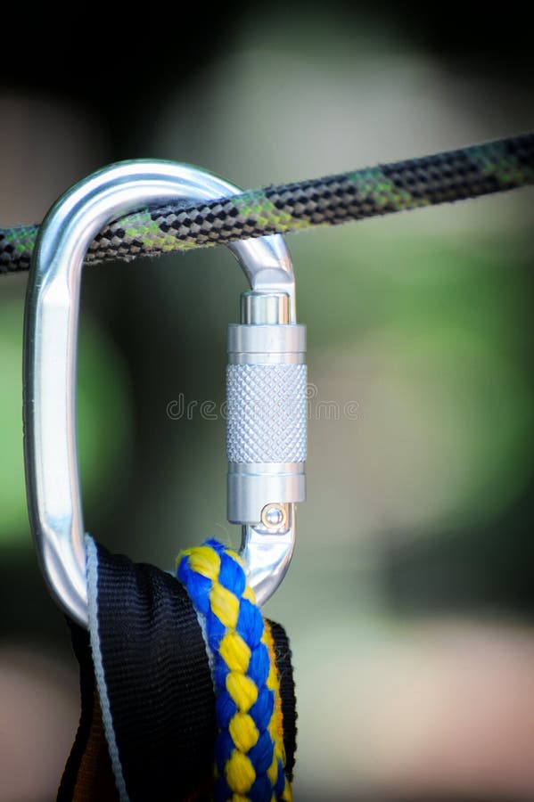 Climbing Sports Image of a Carabiner on a Rope Stock Photo - Image of ...