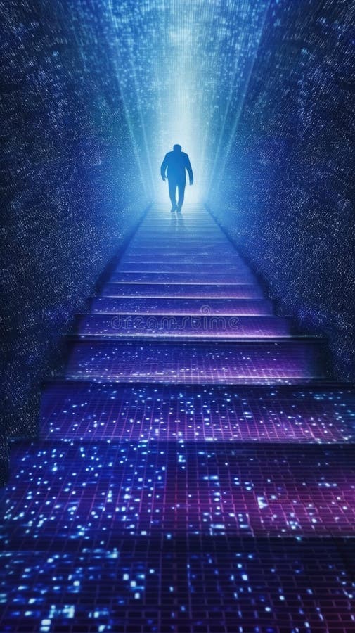 Climbing a Staircase into a Lit Void Stock Illustration - Illustration ...