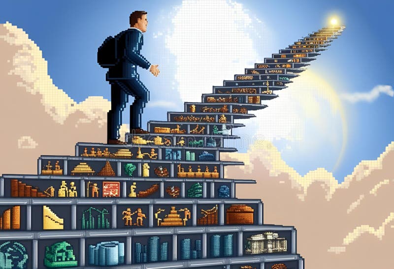 Climbing stairs pixel art stock illustration. Illustration of success ...