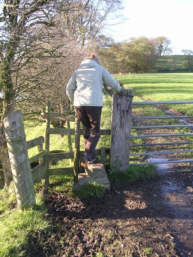 Climbing a Stile. stock image. Image of farmland, grassland - 348377