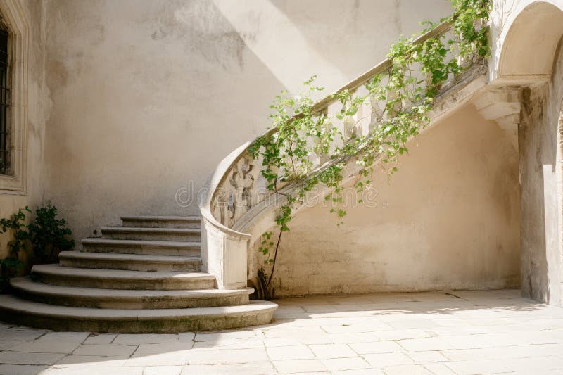 Climbing Stone Staircase with Lush Vines in Renaissance Courtyard Stock ...