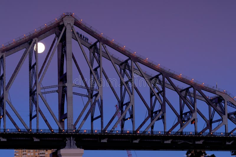 Climbing the Story Bridge Under Moonlight Stock Photo - Image of cloud ...
