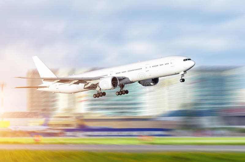 Take Off Aircraft from the Runway at the Airport, Side View Stock Image ...