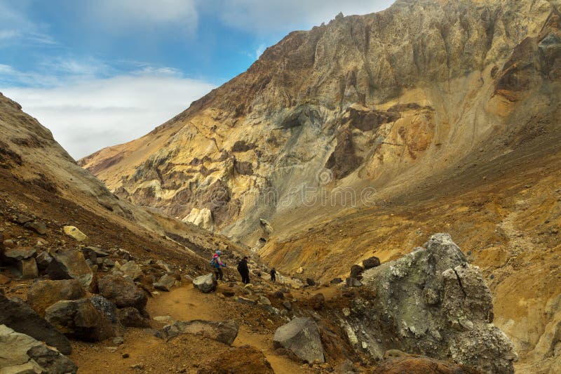 Climbing To Active Volcano Mutnovsky on Kamchatka. Stock Photo - Image ...