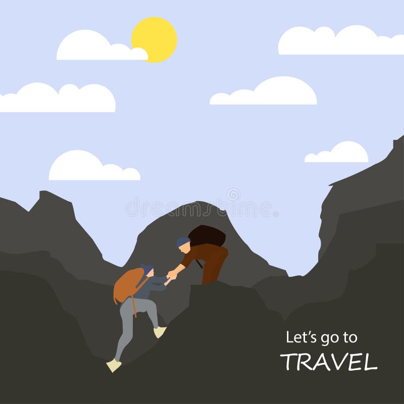 Climbing Up on the Mountain Hiking and Team Work Concept Stock Vector ...