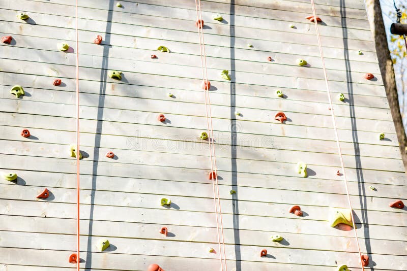 Climbing Wall at Amusement Park Stock Image - Image of climb, grips ...