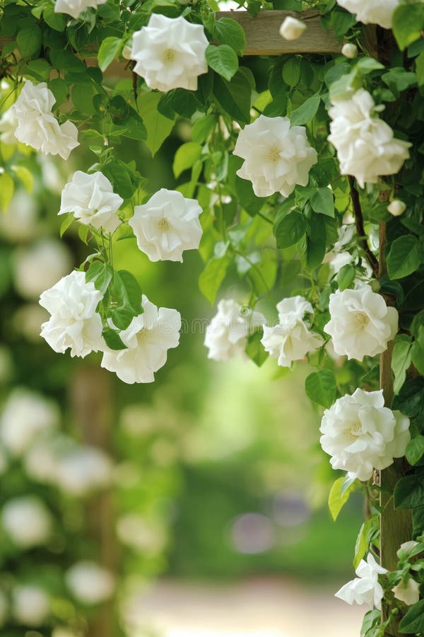 Climbing White Roses with Bright Green Leaves. Stock Illustration ...