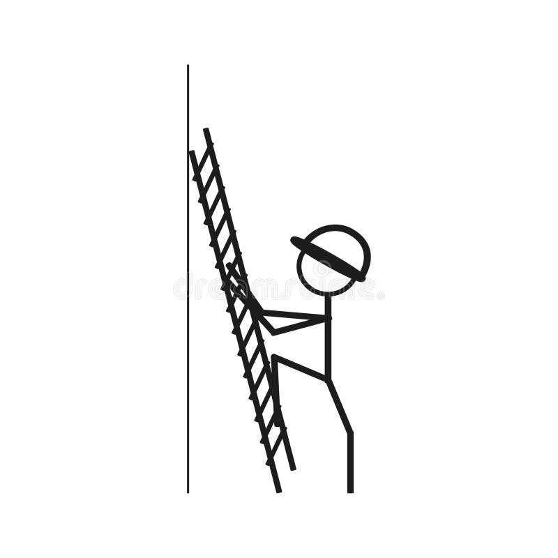 Climbing Worker Icon. Construction Stickman Character. Vertical Ladder ...