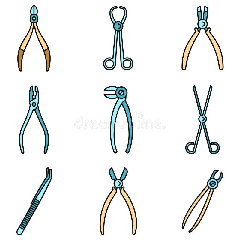 Clinic Forceps Icons Set Vector Color Stock Illustration - Illustration of tongs, iron: 301298080
