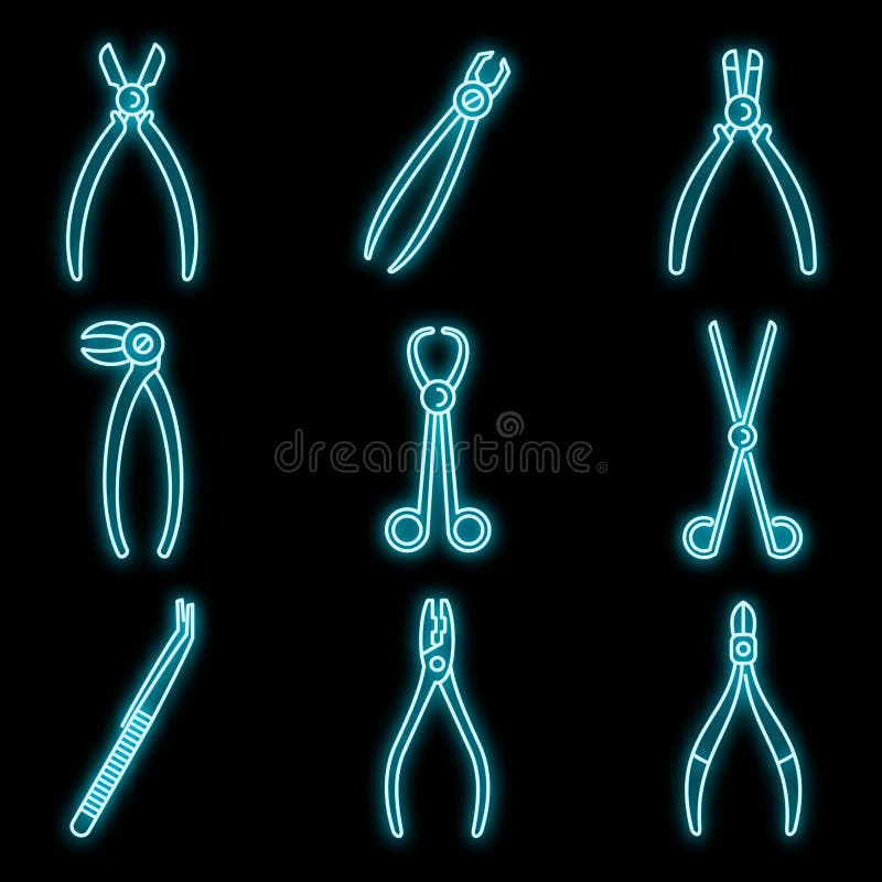 Clinic Forceps Icons Set Vector Neon Stock Illustration - Illustration ...