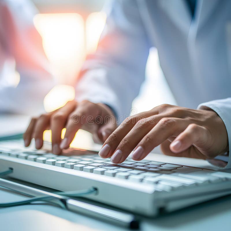 Fingers Typing on a Keyboard in a Clinical Setting Under Soft Light ...