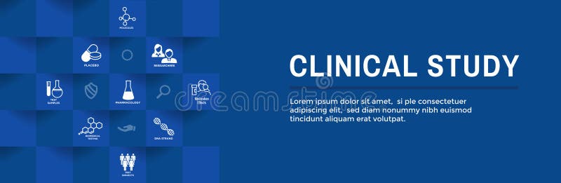 Clinical Study Icon Set with Web Header Banner Stock Vector ...