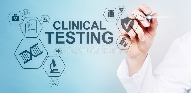 Clinical Testing Research, Pharmacy and Medicine Concept on Screen ...
