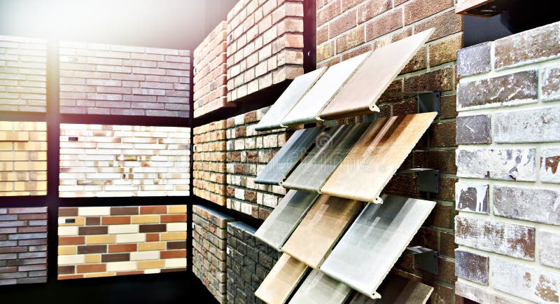 Clinker Brick Panels and Steps in Showroom Stock Photo - Image of ...