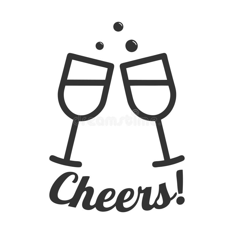 Clinking Wine Glasses Vector with Cheers Text in Silhouette Style ...