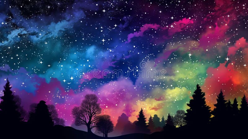 Clip Art of Mysterious Night Sky, Colorful Gradation Night Sky ...