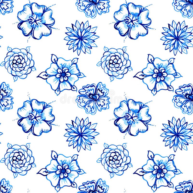 Clip-art Seamless Pattern with Watercolor Flowers Stock Illustration ...