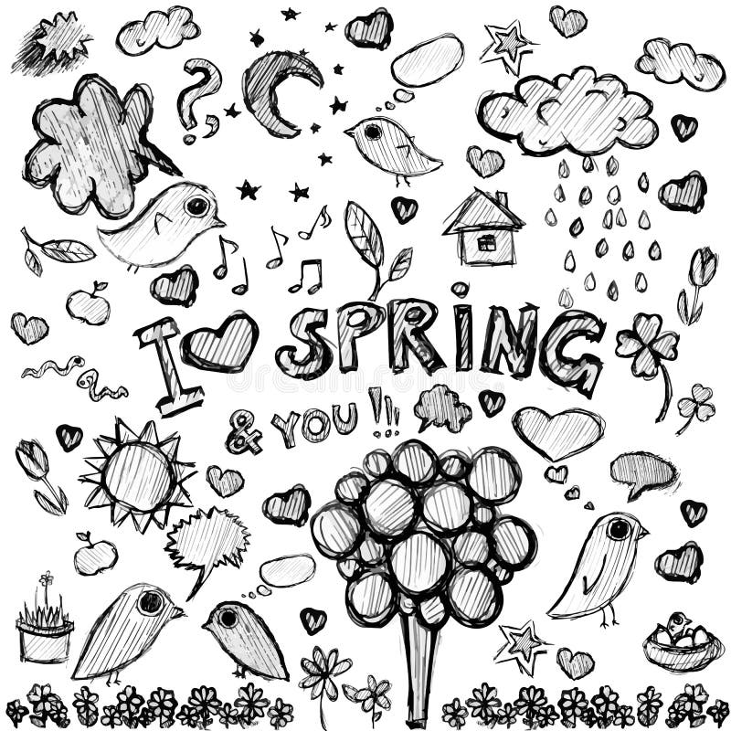 Clip Art Spring Black&white Illustrations Stock Vector - Illustration ...