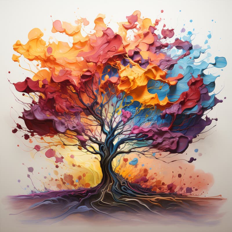 Clip Art of Tree with Colorful Leaves Stock Illustration - Illustration ...