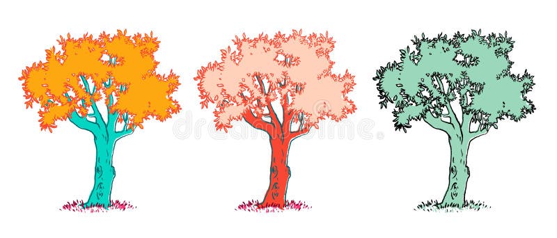 Clip Art with Tree in Vintage Style, Texture Print. Bright Vector ...