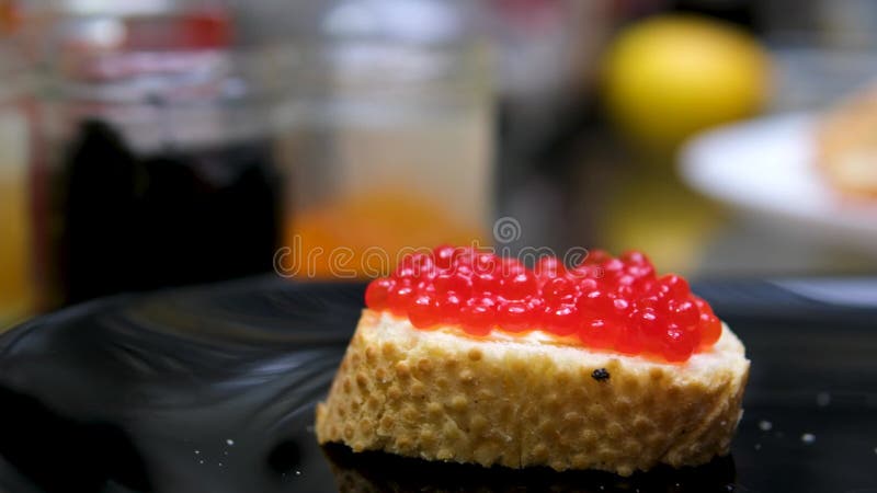 Clip Process of Making Sandwich with Different Types of Caviar Stock ...