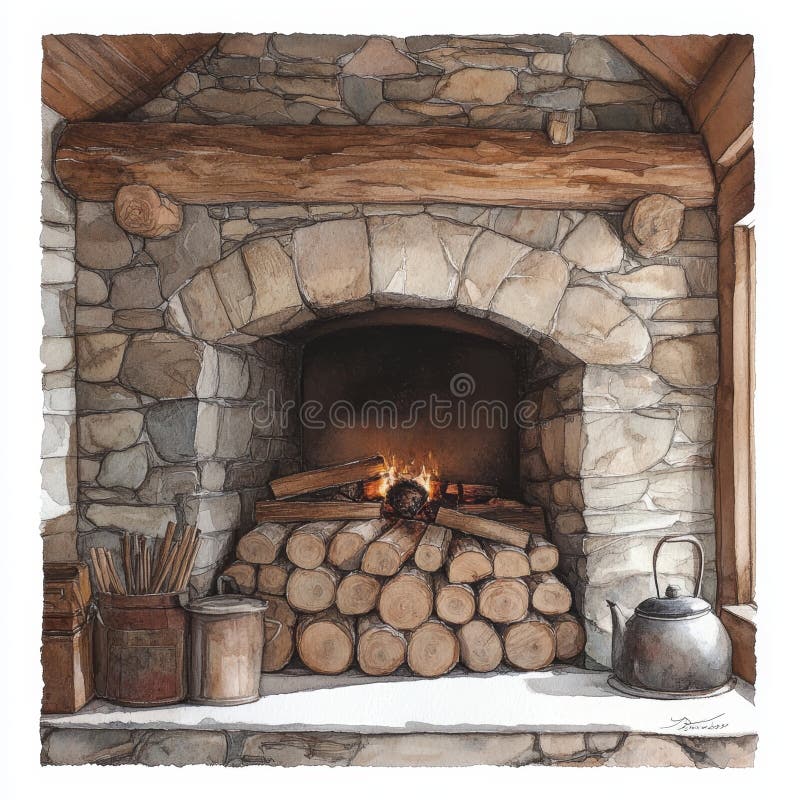 The Clipart of a Cozy Fireplace is a Detailed Illustration Created ...