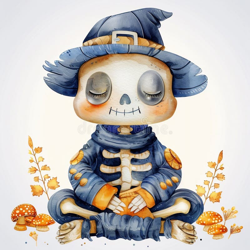 Skeleton Ghost X-ray Halloween Watercolor Blue-yellow Tone Clip Art ...