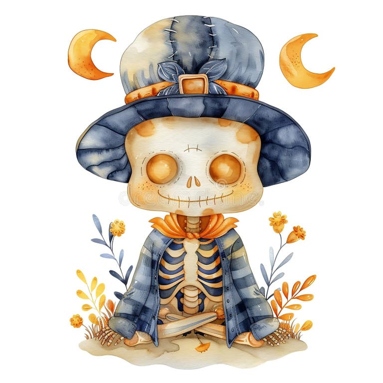 Skeleton Ghost X-ray Halloween Watercolor Blue-yellow Tone Clip Art ...