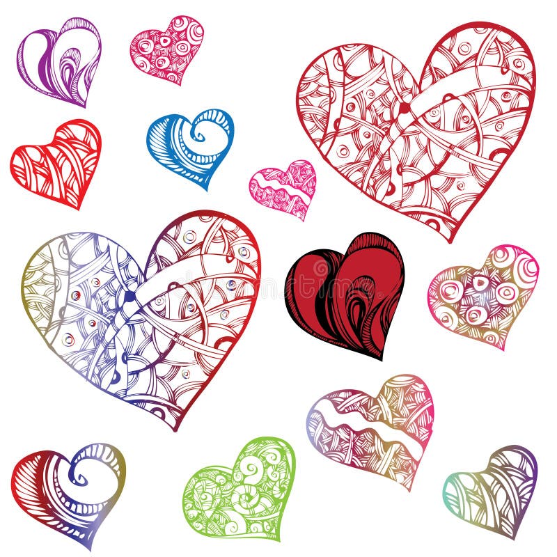 Clipart Hearts in Different Shapes and Colorings Stock Vector ...