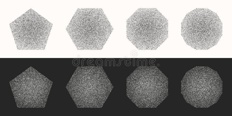 Clipart Set of Eight Vector Polygons in Halftone Style. Retro Noisy ...