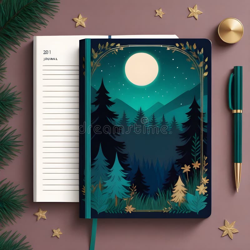 Clipart-Style Forest Journal - Midnight Theme Stock Illustration ...
