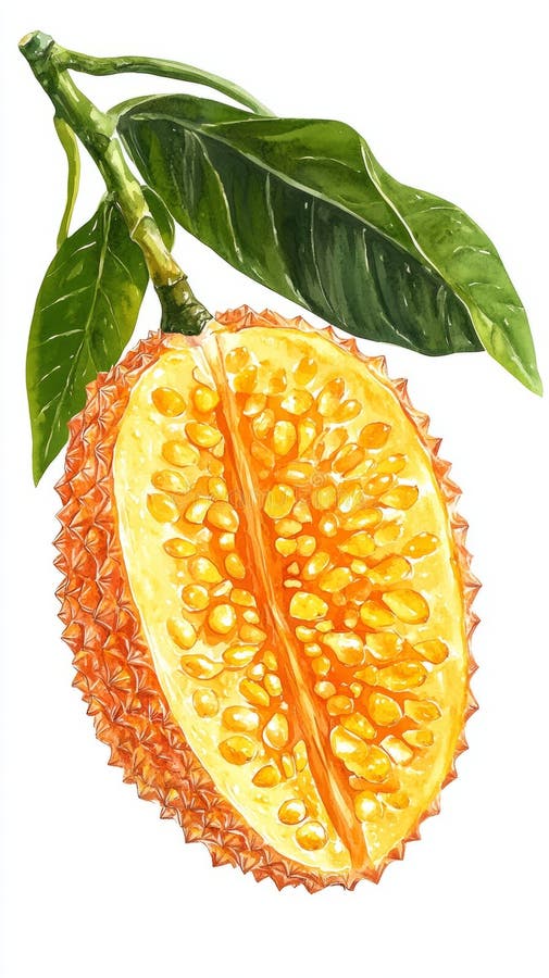 Clipart Style Watercolor Jackfruit Segment on White Background 3D ...
