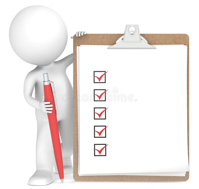 3d Small People with a Checklist Stock Illustration - Illustration of ...