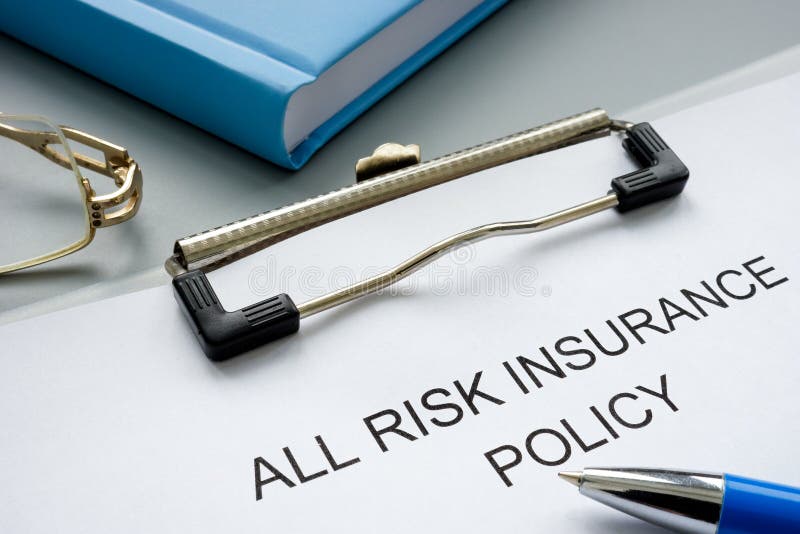 Clipboard with All Risk Insurance Policy and Pen. Stock Image - Image ...