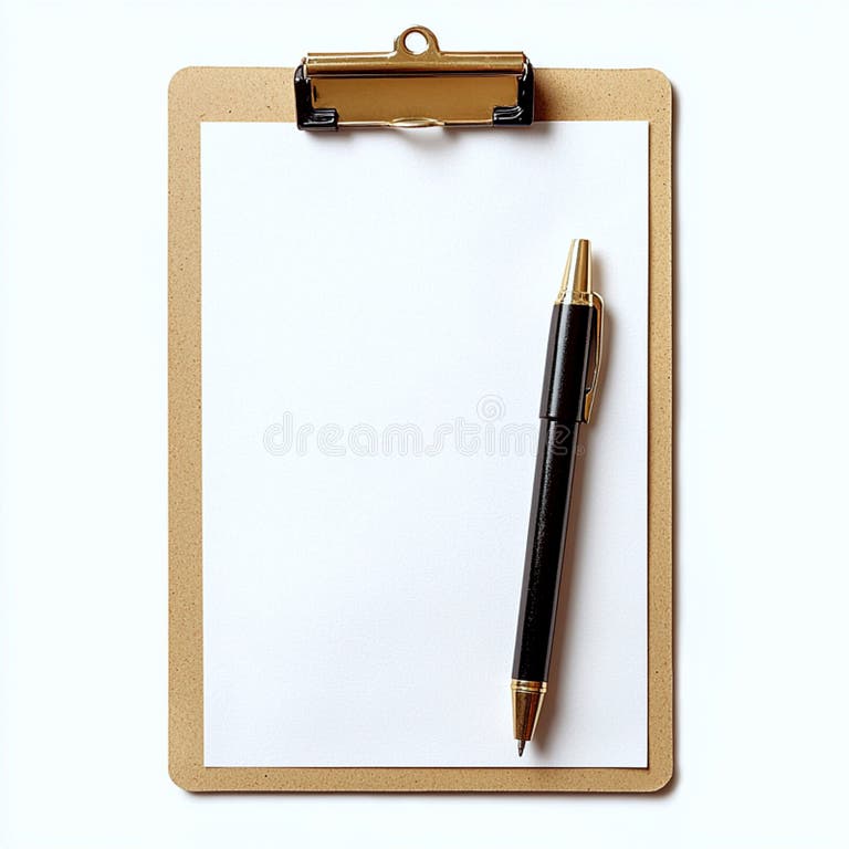 Clipboard with Blank Paper and Pen for Writing Notes Down Isolated on ...