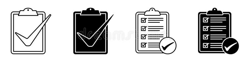 Clipboard Check Icons Versions Set in Black Flat and Line Style Stock ...