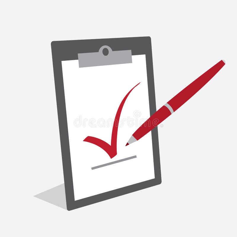 Clipboard Check Mark Pen stock vector. Illustration of document - 43685864