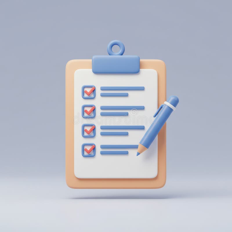 Clipboard with Check Marks and Pen Stock Illustration - Illustration of ...