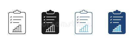 Clipboard with Checklist and Bar Graph Line and Solid Icon Set. Task ...