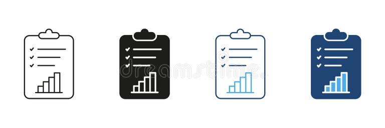 Clipboard with Checklist and Bar Graph Line and Solid Icon Set. Task ...