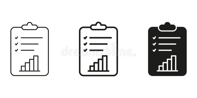 Clipboard with Checklist and Bar Graph Line and Solid Icon Set. Task ...