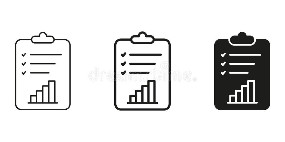Clipboard with Checklist and Bar Graph Line and Solid Icon Set. Task ...